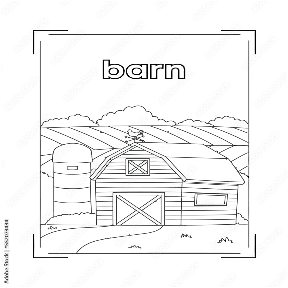 Education game for children coloring page of cute cartoon barn and ...