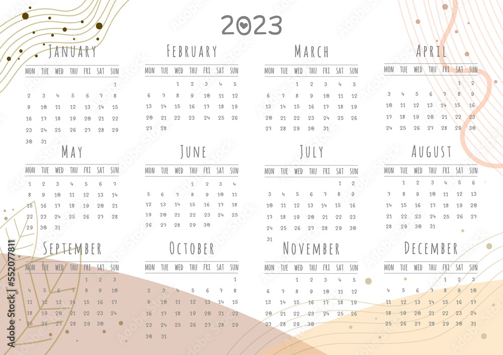 2023 calendar printable, digital downloadable, minimal background ...