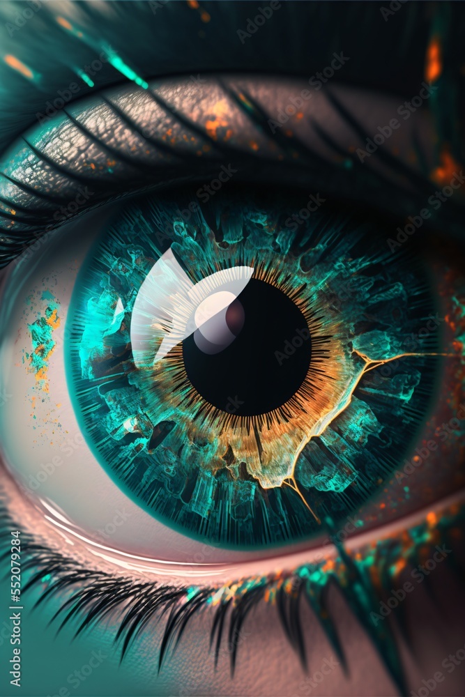 closeup Stylized robotic eye. Image recognition machine vision neural ...