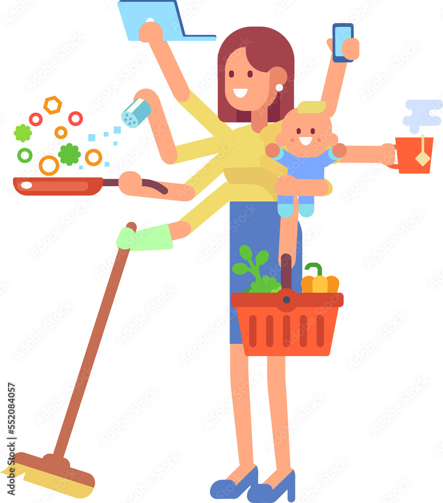 Multitasking woman Stock Illustration | Adobe Stock