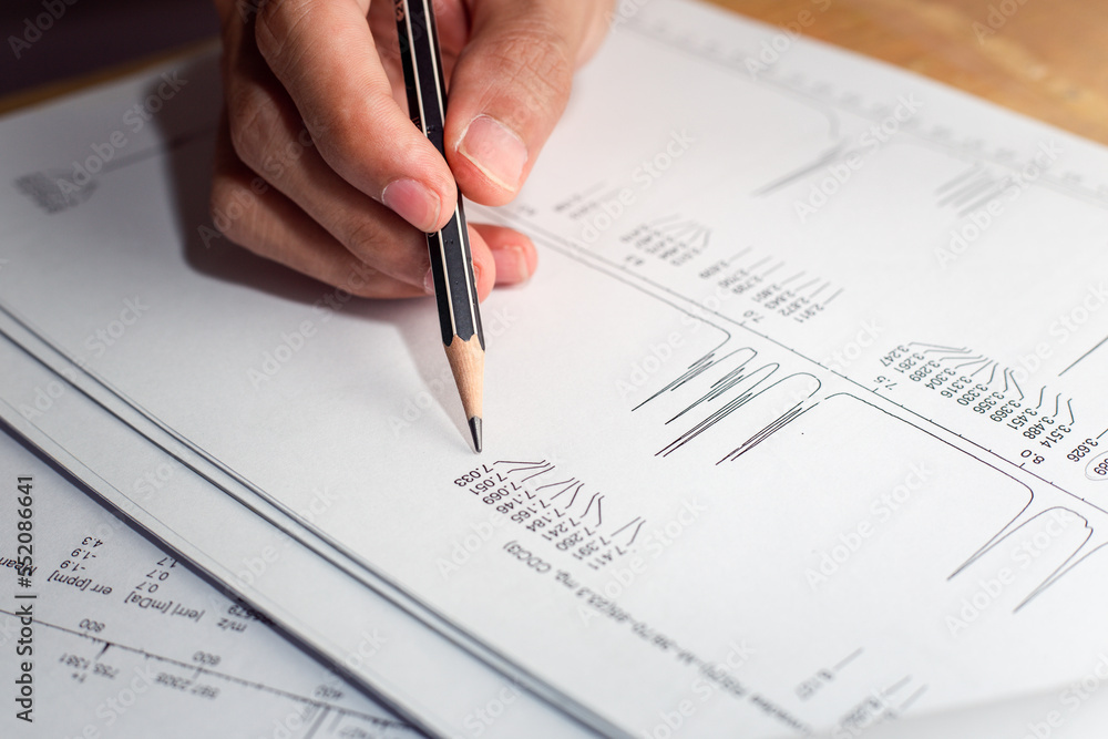 Chemist interpreting the proton NMR spectrum indicates points in the ...
