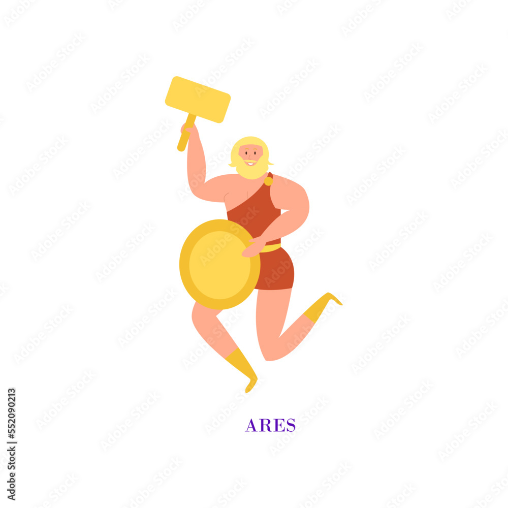 Ancient Greek god Ares cartoon illustration. Ares character isolated on ...