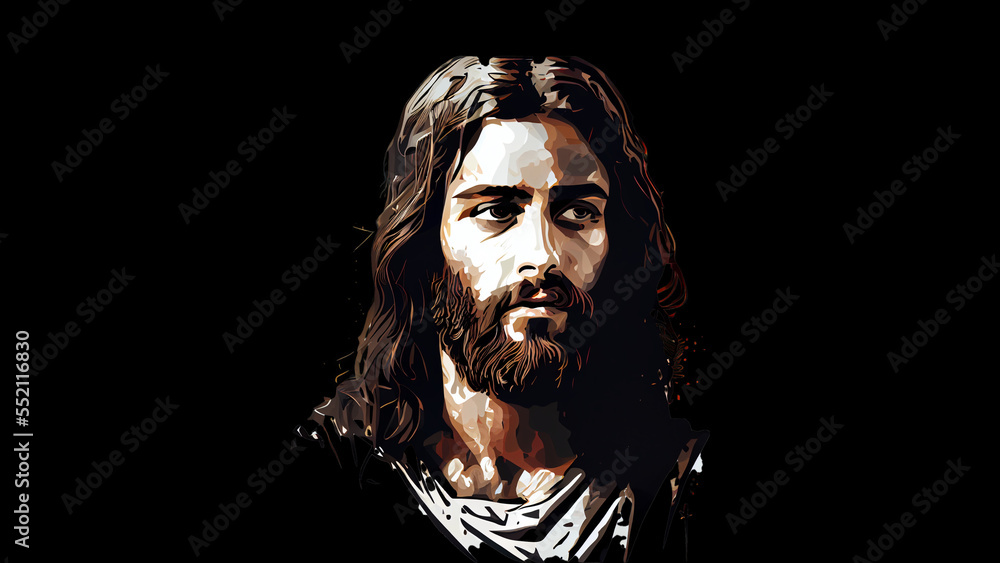 portrait of a Jesus Christ black background 4K Stock Illustration ...