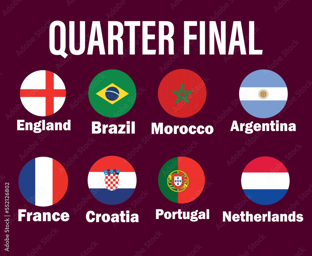 Quarter Final Countries Flag With Names Symbol Design football Final ...
