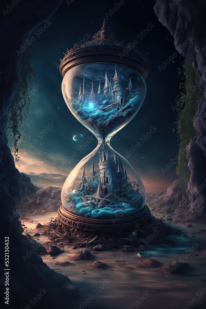 Time passing concept, fantasy scene of decaying city background ...