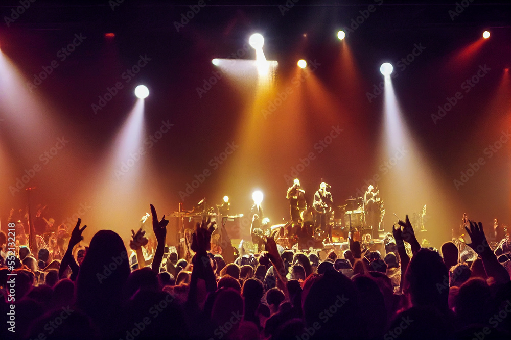 A concert scene from the pit with a crowd of vibrant silhouettes under ...