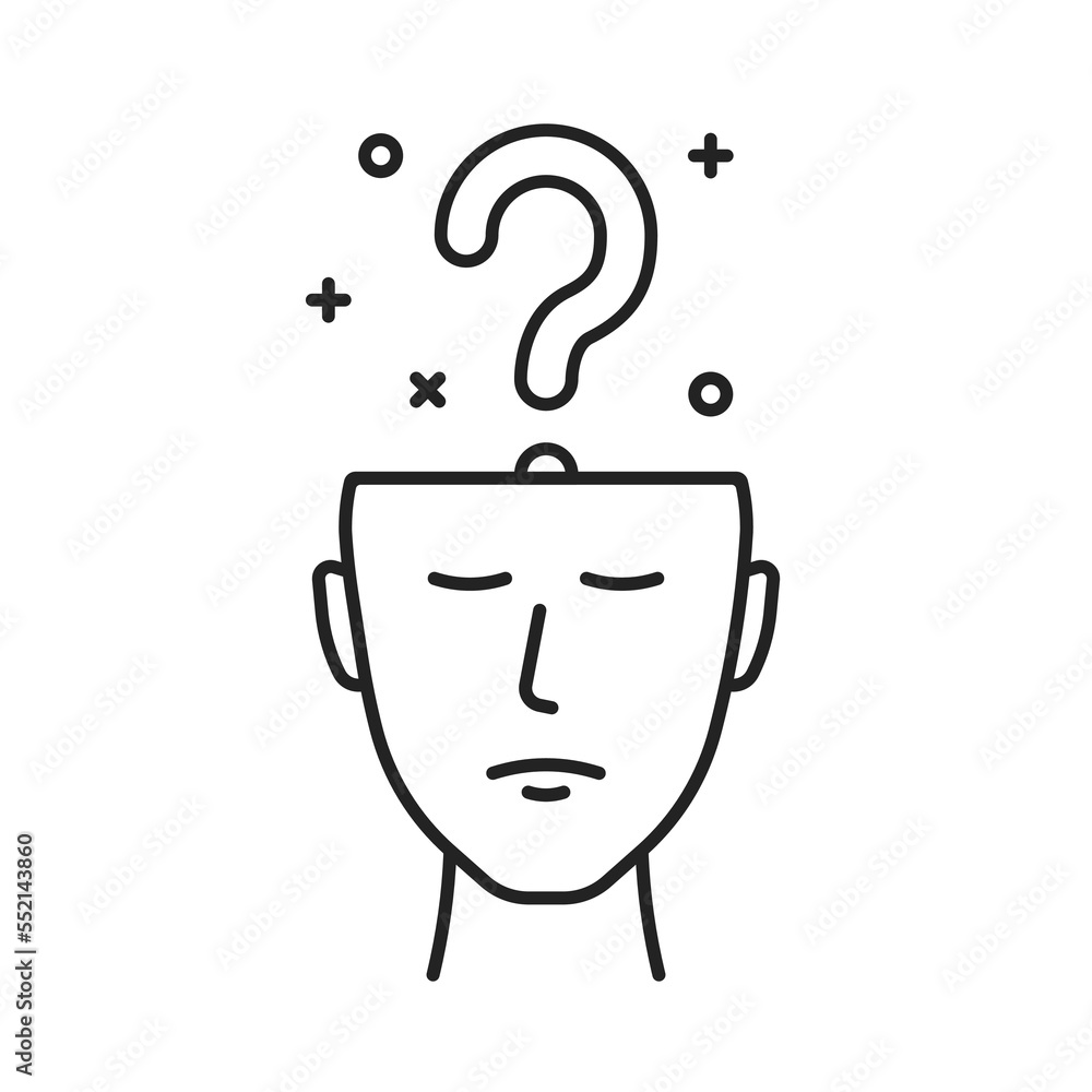 thin line sad face with question mark inside Stock Vector | Adobe Stock