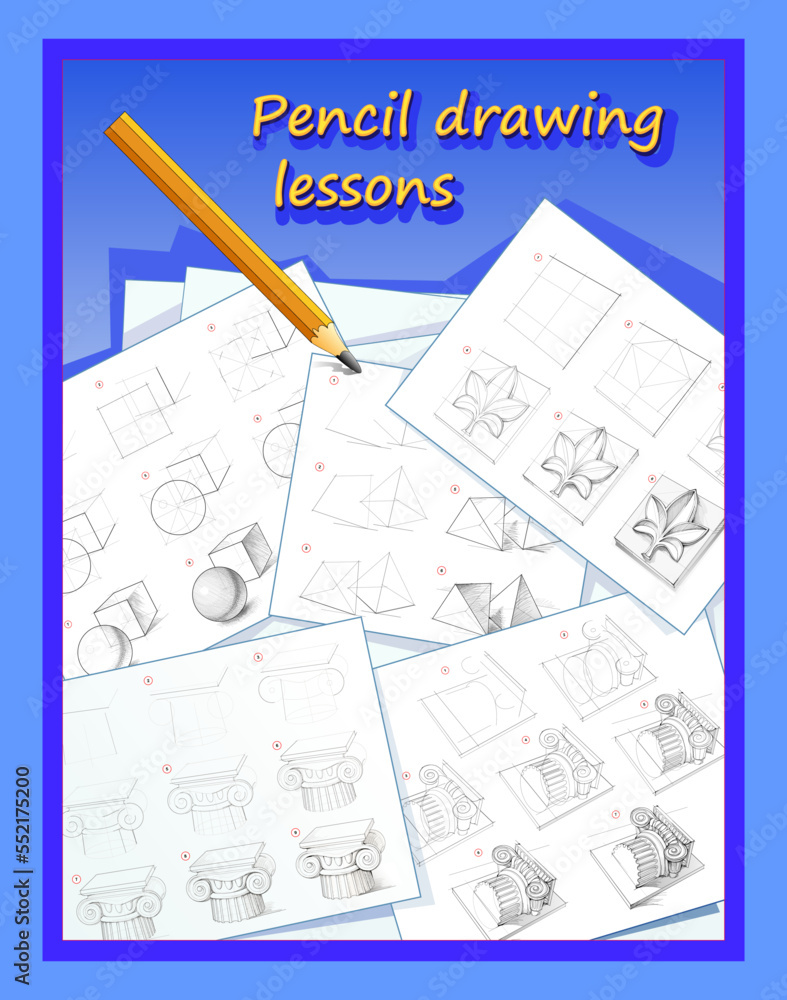 Stock-Vektorgrafik „Cover for educational book for artists. Pencil ...