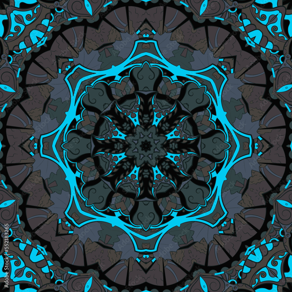 Seamless tile texture. Tracery mehndi design image. Dark toxic colors ...