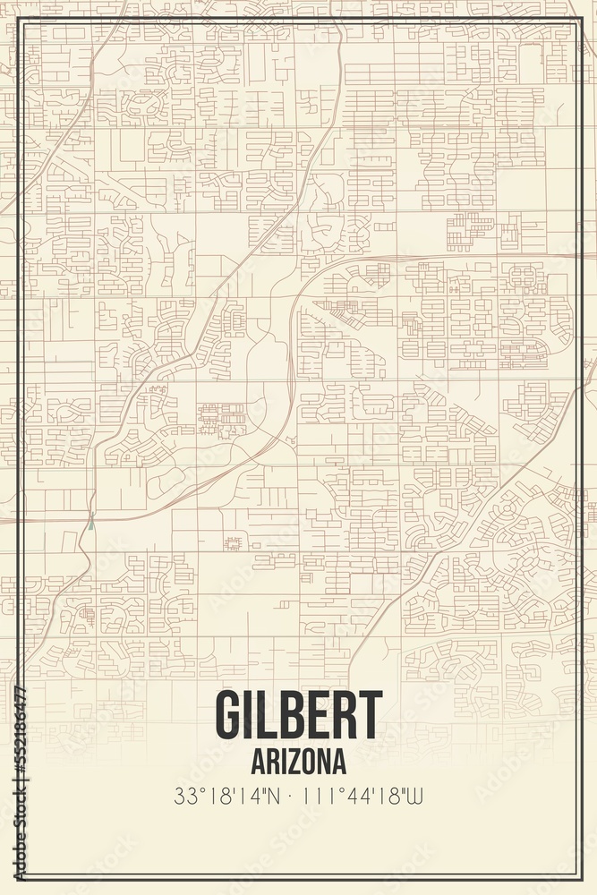 Retro US city map of Gilbert, Arizona. Vintage street map. の Stock イラスト ...