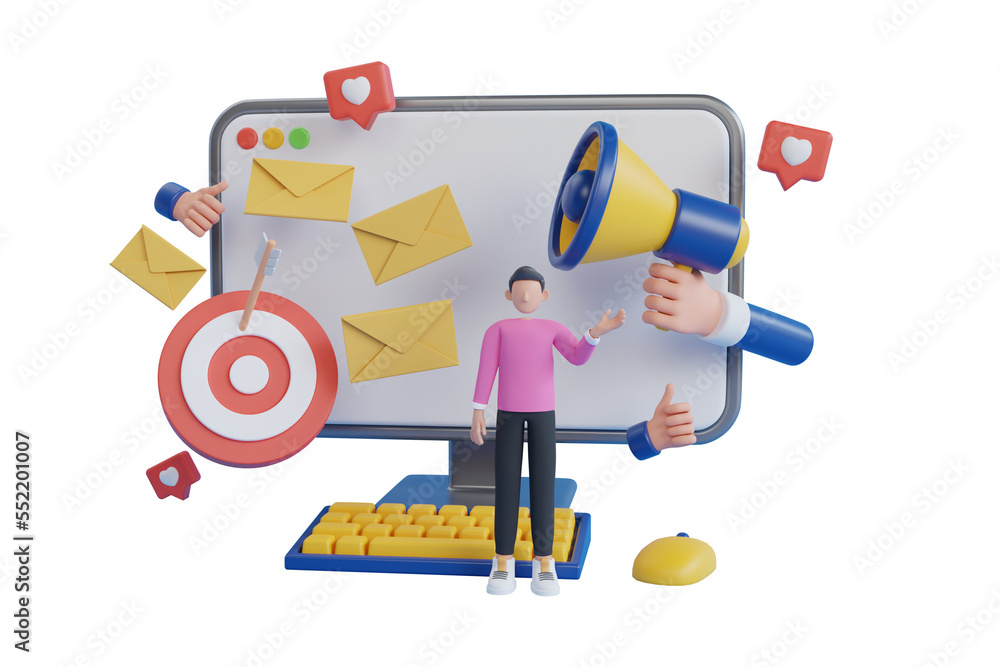 3D Illustration of social media influencer. digital marketing strategy ...