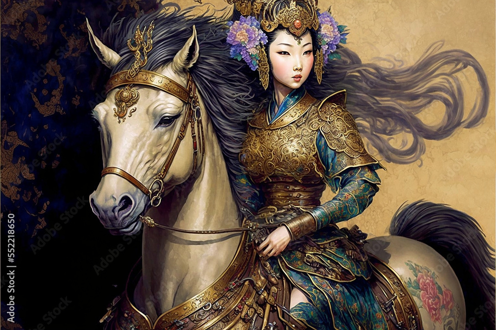 Tang Dynasty Princess Riding a Legendary Horse, fantasy painting ...