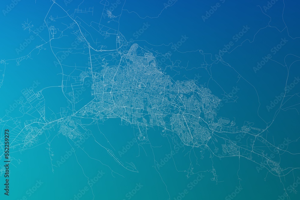 Map of the streets of Tabriz (Iran) made with white lines on greenish ...