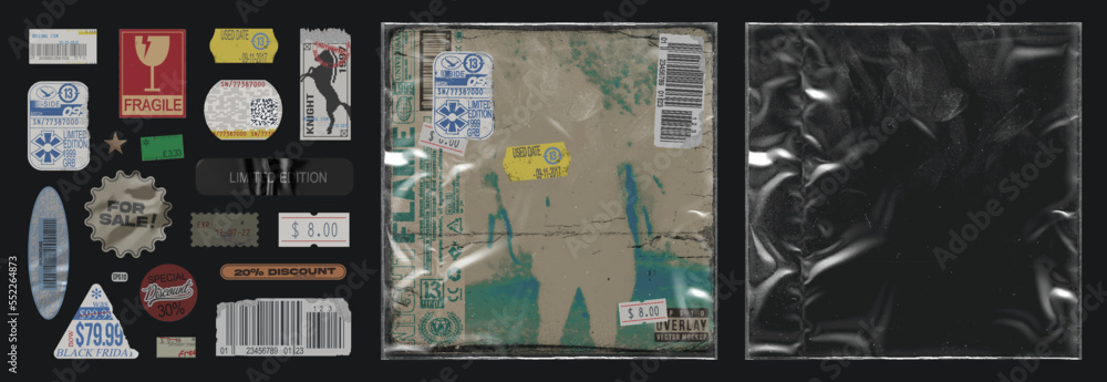 Realistic plastic wrap overlay for album cover art design with ...