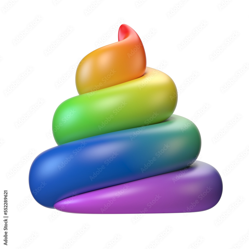 Rainbow Poop emoji isolated on yellow background, colorful poo emoticon ...