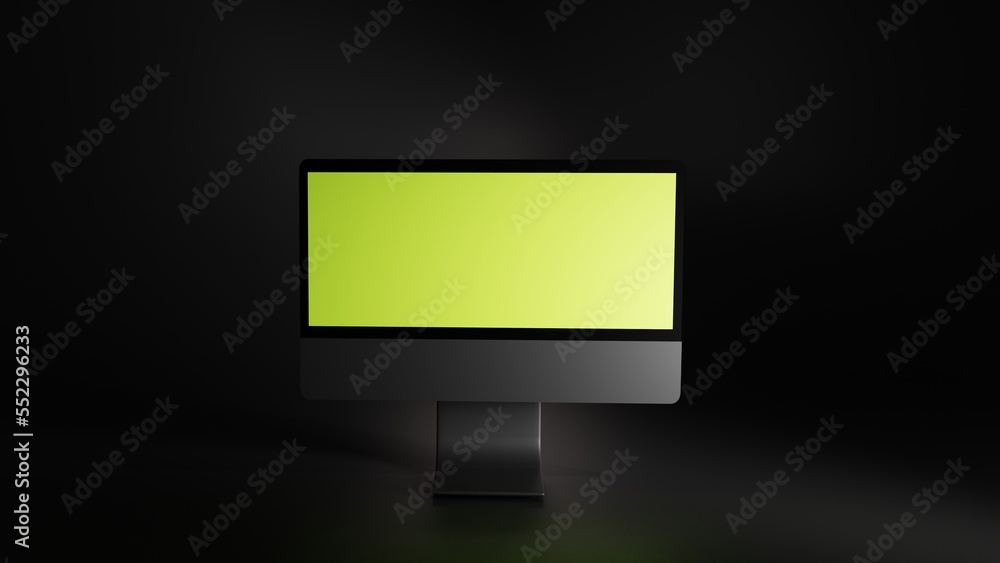 PC screen 3D rendering. Modern desktop realistic mockup. Computer ...