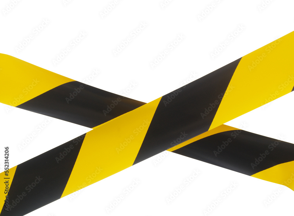 Black and yellow lines of barrier tape prohibit traffic. Warning tape ...