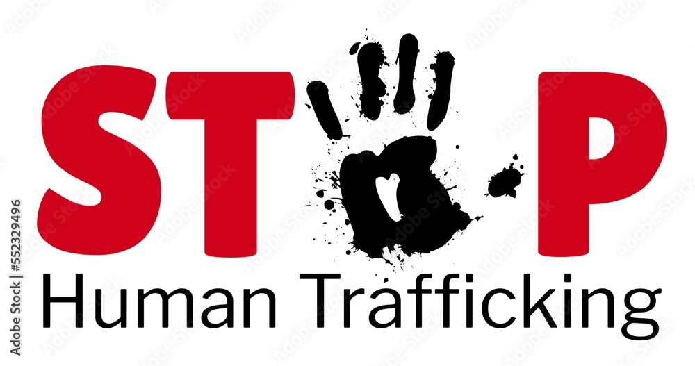 Illustration of stop human trafficking text with black handprint ...
