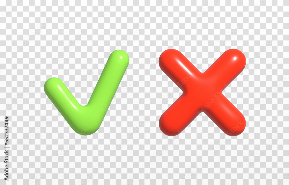Vector green check mark and red cross on isolated transparent ...