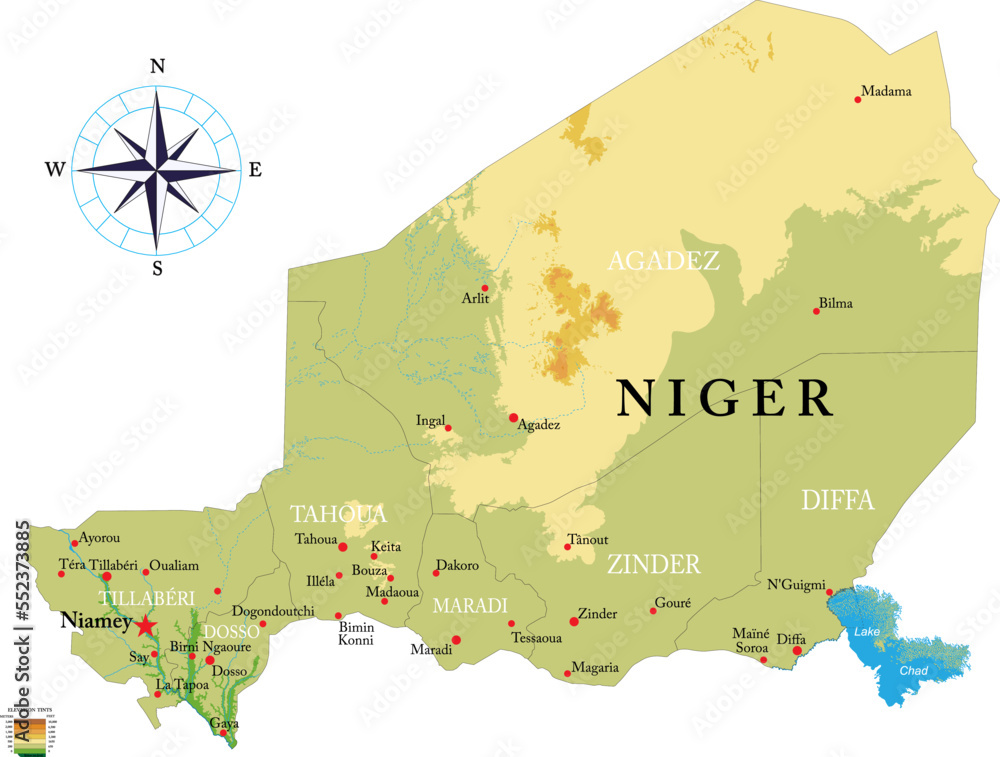 Niger highly detailed physical map Stock Vector | Adobe Stock
