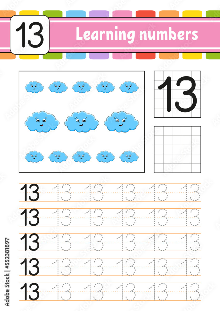 Trace and write numbers. Handwriting practice. Learning numbers for ...