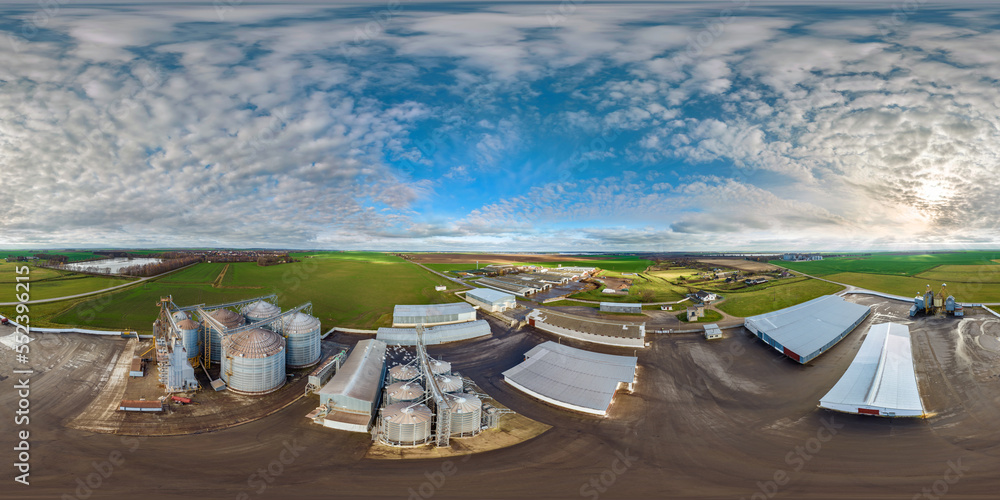 full seamless 360 hdri panorama view among farming field on rows of ...