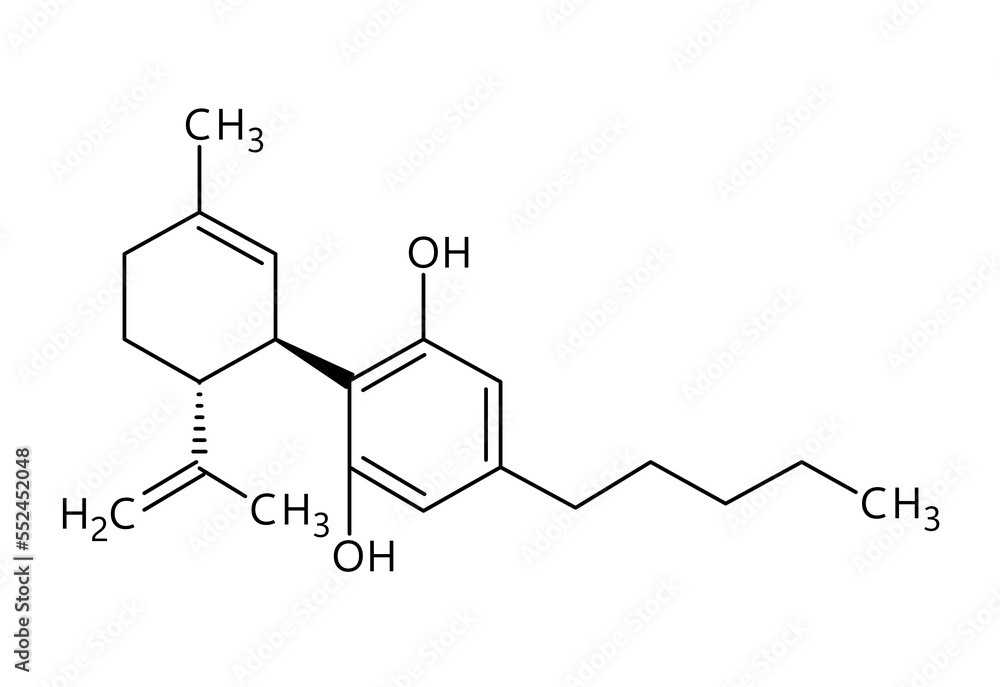 Cannabidiol, or CBD, molecular structure. Cannabidiol is a ...