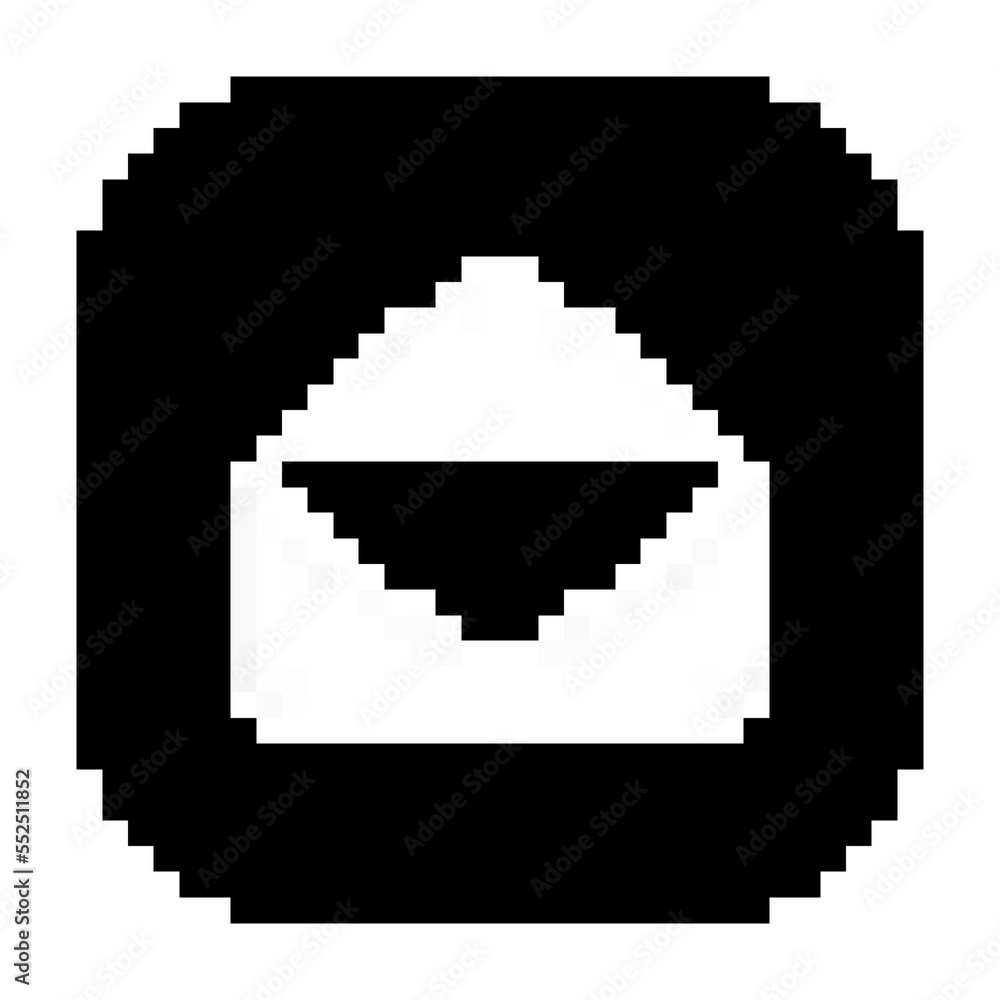 open envelope, black-white vector pixel art icon. Mail symbol Stock ...
