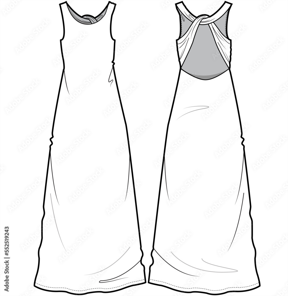 Halter Neck Maxi Dress with Back Open Front and Back View. Fashion ...