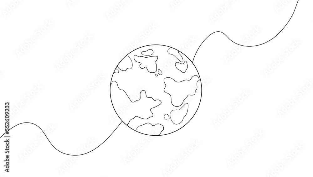 Continuous line drawing of a earth globe. One line drawing of world map ...