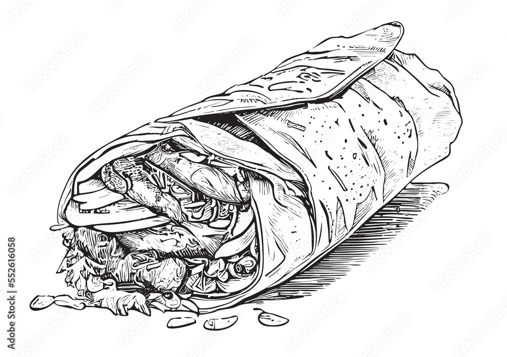 Shawarma doner sketch hand drawn food Restaurant business concept ...