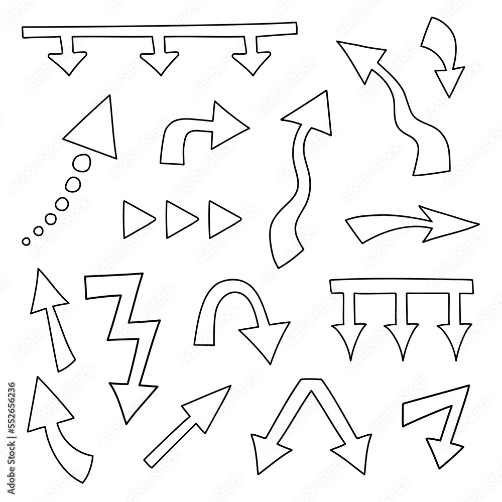 Collection of hand drawn arrows different shape. Big and small doodle ...