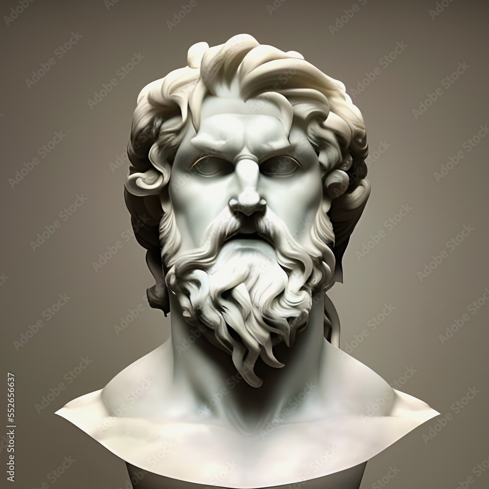 Image featuring a chiseled white marble statue bust of Greek god Zeus ...