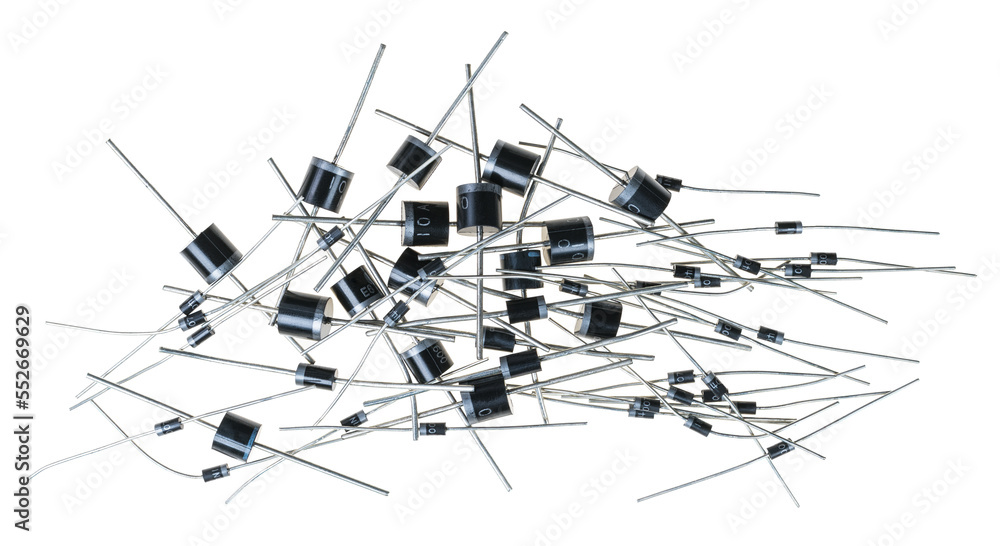 Various semiconductor silicon rectifier diodes isolated on a white ...