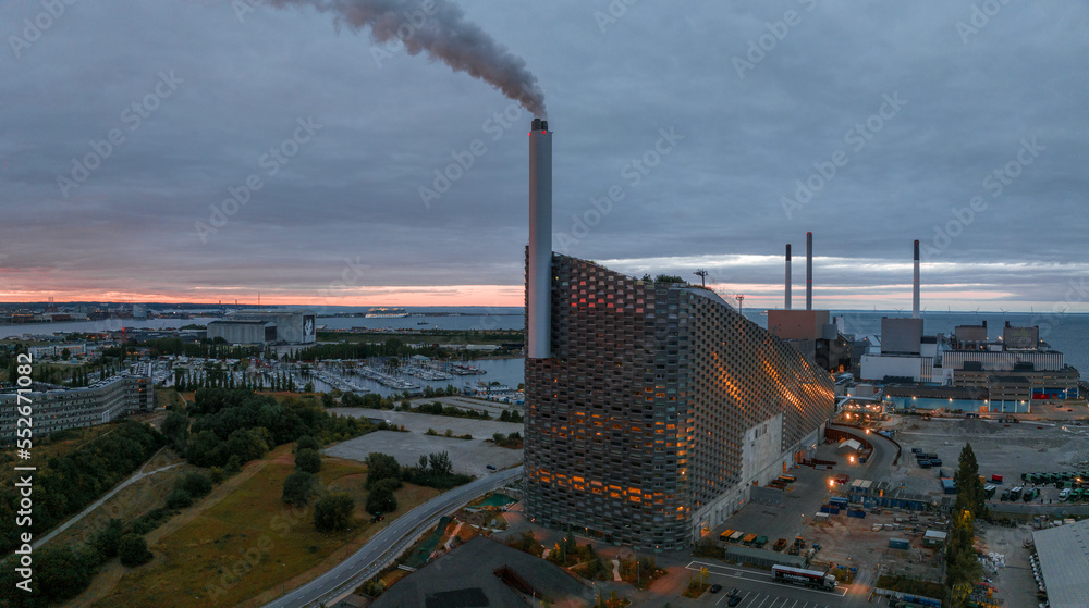 Aerial view of the Amager Bakke, Amager Hill - a heat and power waste ...