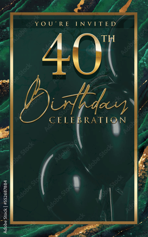40th Birthday Invitation Flyer Design Green Template Stock Illustration ...