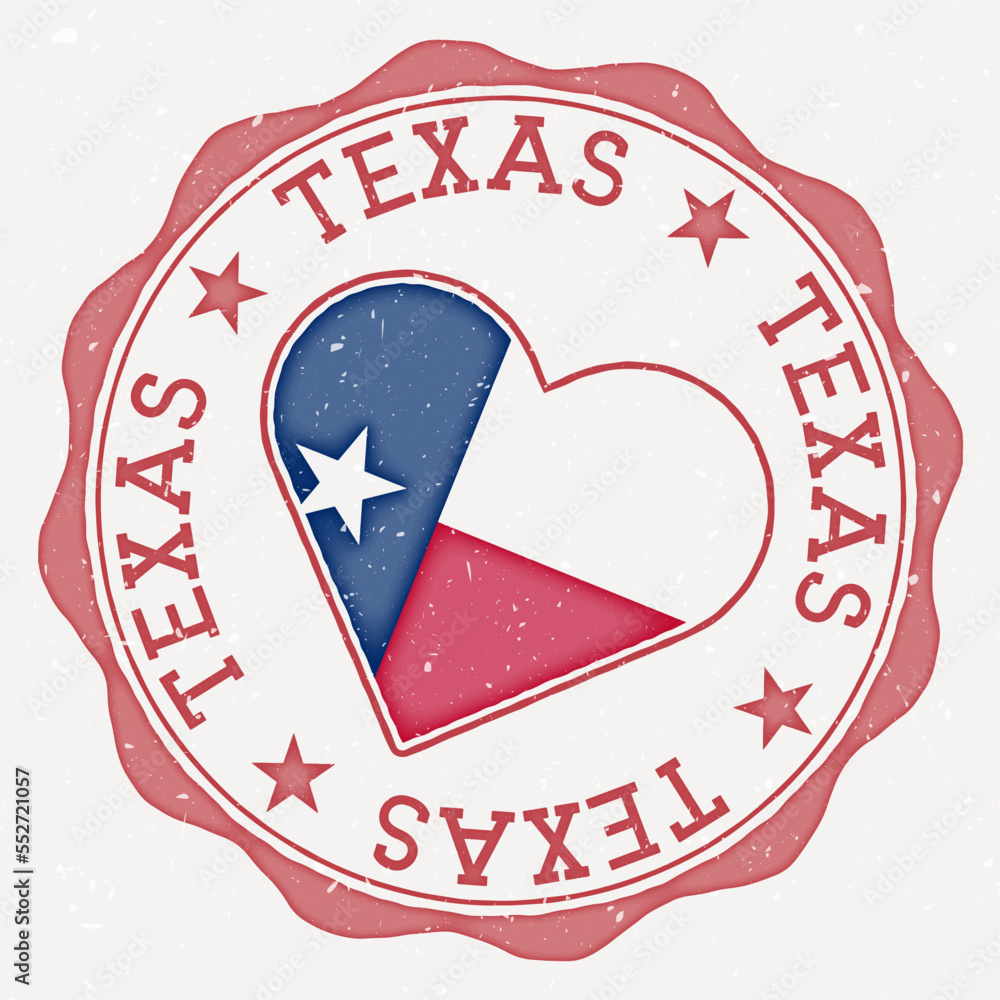 Texas heart flag logo. US state name text around Texas flag in the ...