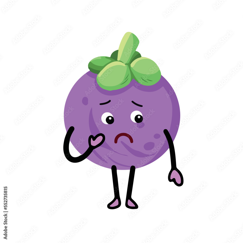Insecure and sad mangosteen purple fruit with concerned pose vector ...