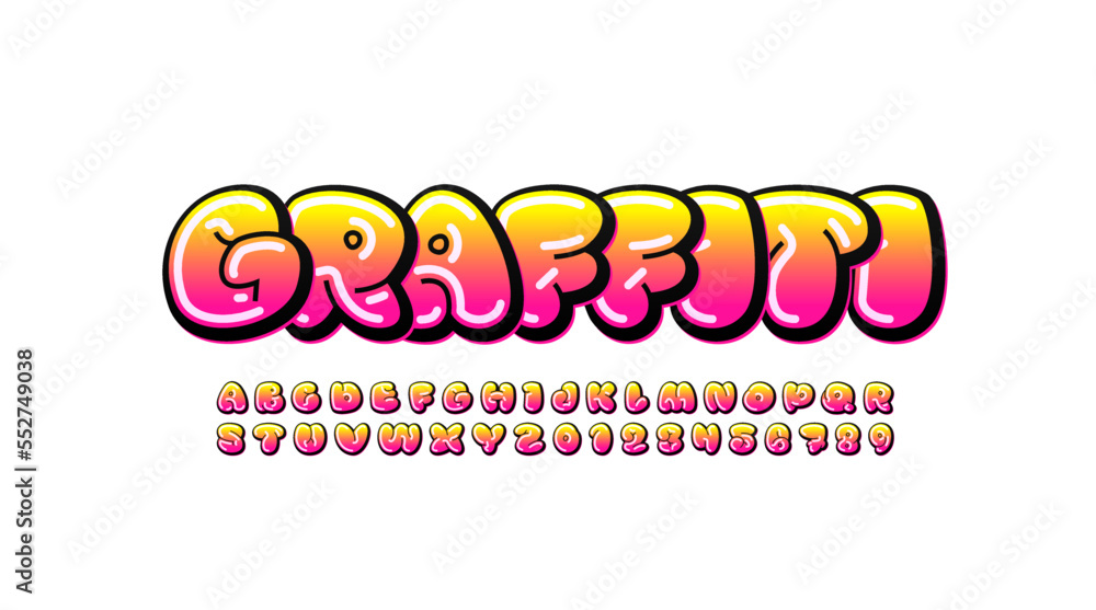 Graffiti font, comic alphabet in the cartoon style, uppercase letters ...