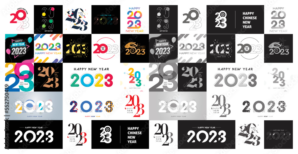 Big Set of 2023 Happy New Year logo text design. 2023 number design ...