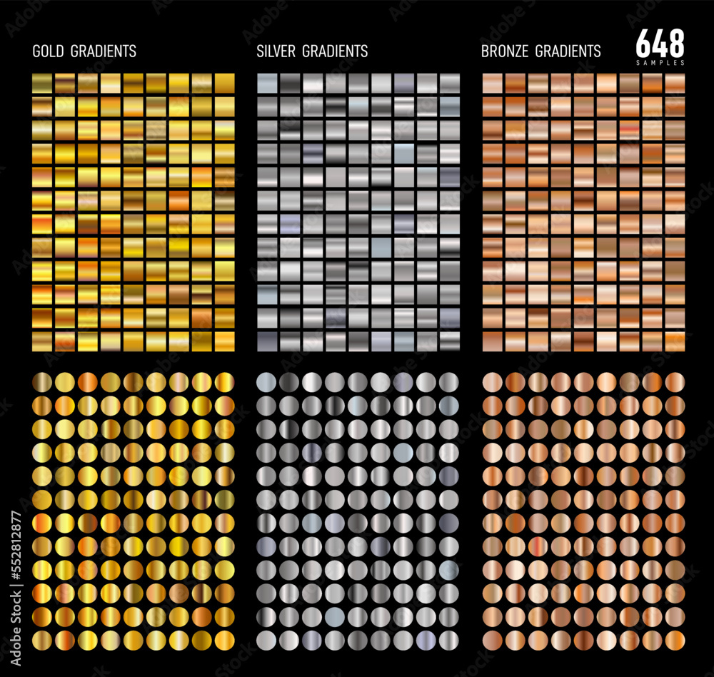 Mega set of Gold, Silver, Bronze gradients. Big collection of colorful ...