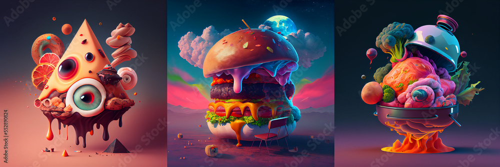 Cartoon space surreal illustration collection, fantastic character ...