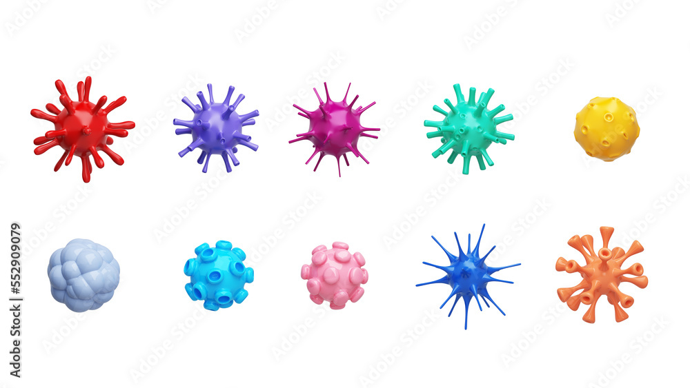 Virus model set. Covid-19 germs, fungi, bacteria cute cartoon style ...