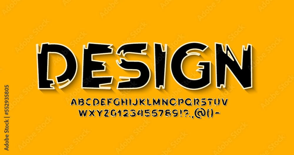 Rough wood, cursive font alphabet, hand drawn brush stroke, vector ...