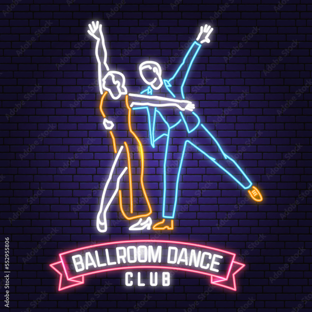 Ballroom dance sport club Bright Neon Sign. Dance sport neon emblem ...