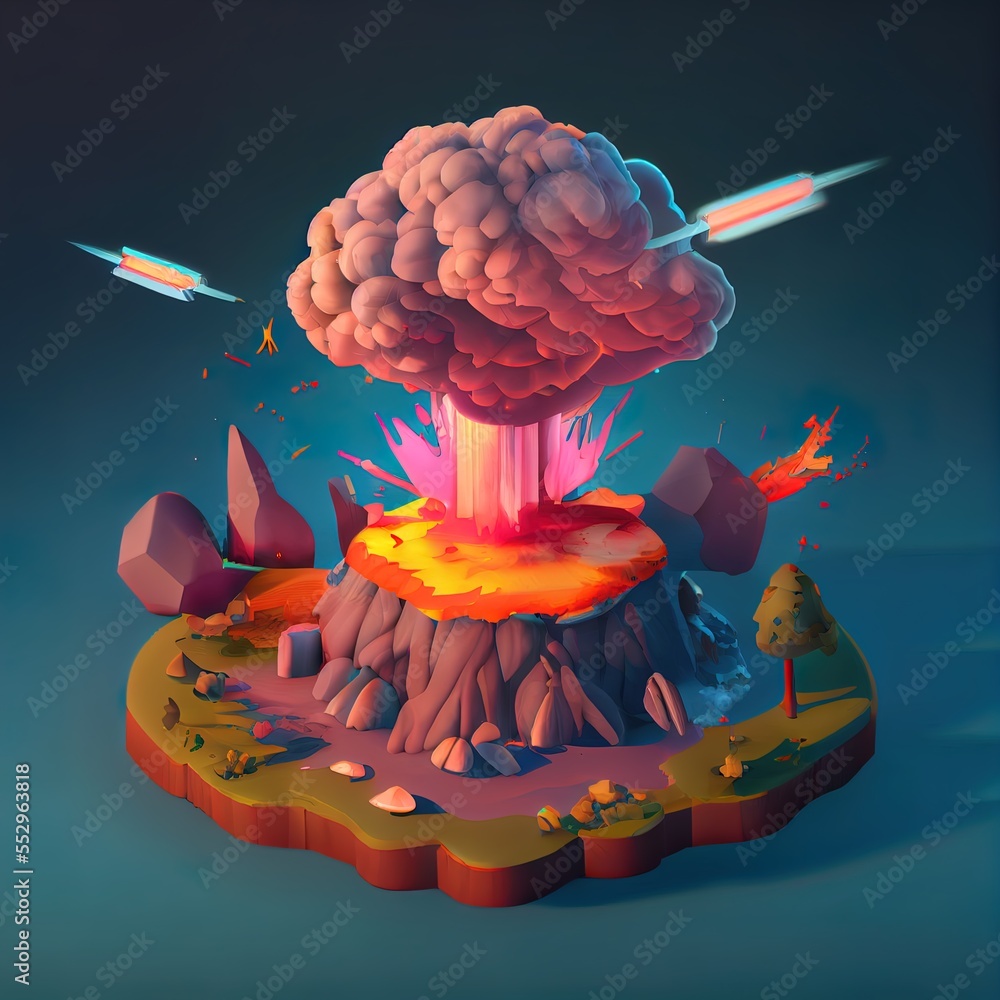 Atomic Bomb Mushroom Explosion Armageddon - Diorama, Isometric View ...