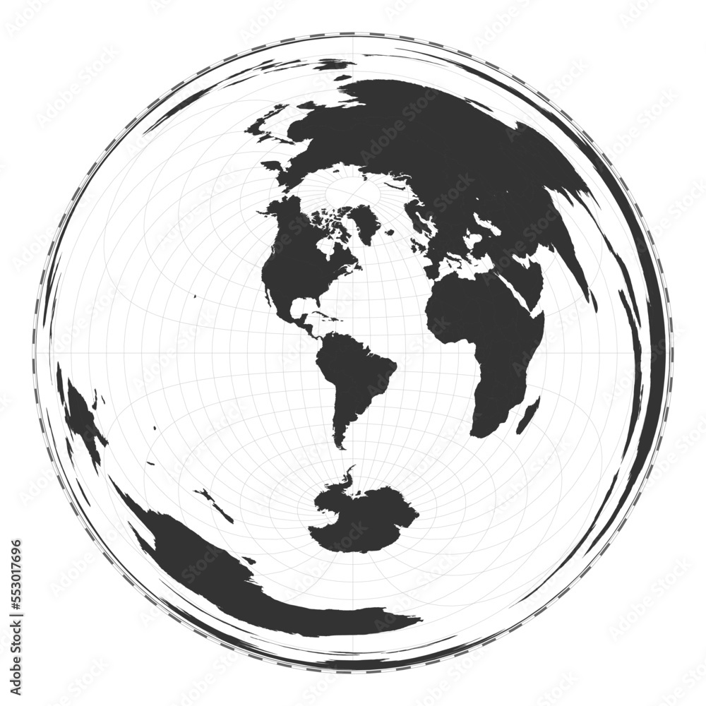 Vector world map in azimuthal equidistant projection, featuring ...
