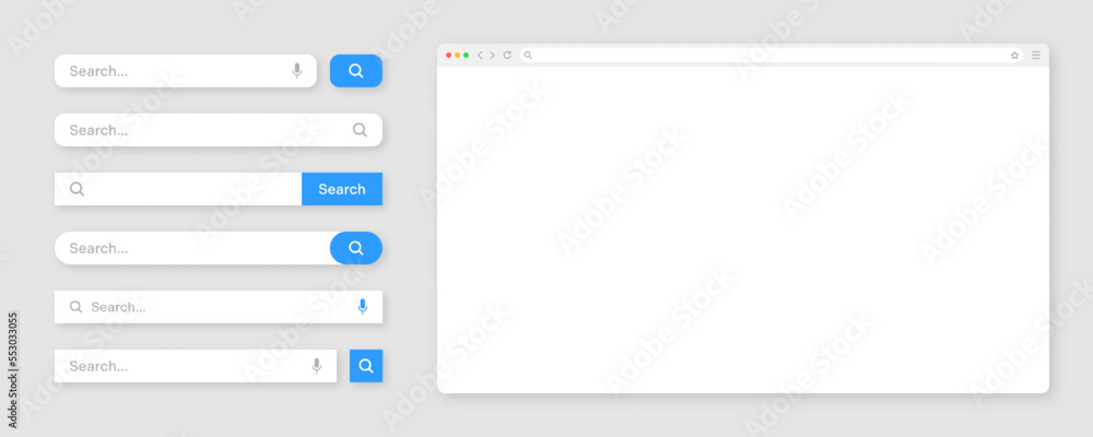 Blank internet browser window with various search bar templates. Web ...