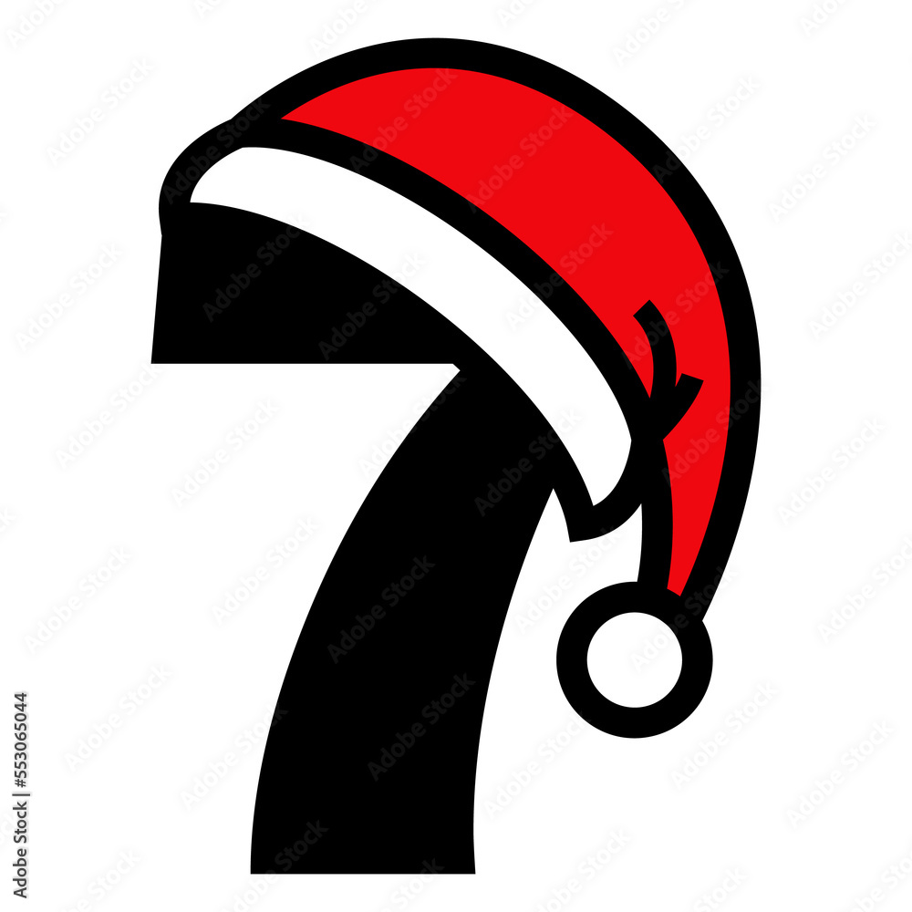 Logo aislado con cifra número 7 con gorro Papá Noel lineal para su uso ...