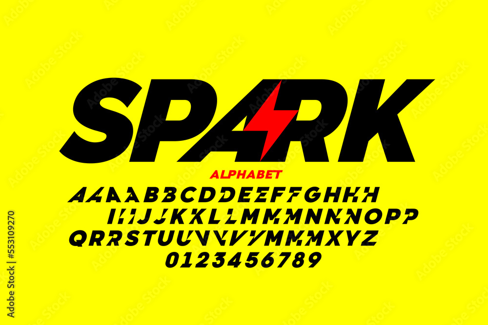 Lighting bolt sign style font design, alphabet letters and numbers ...